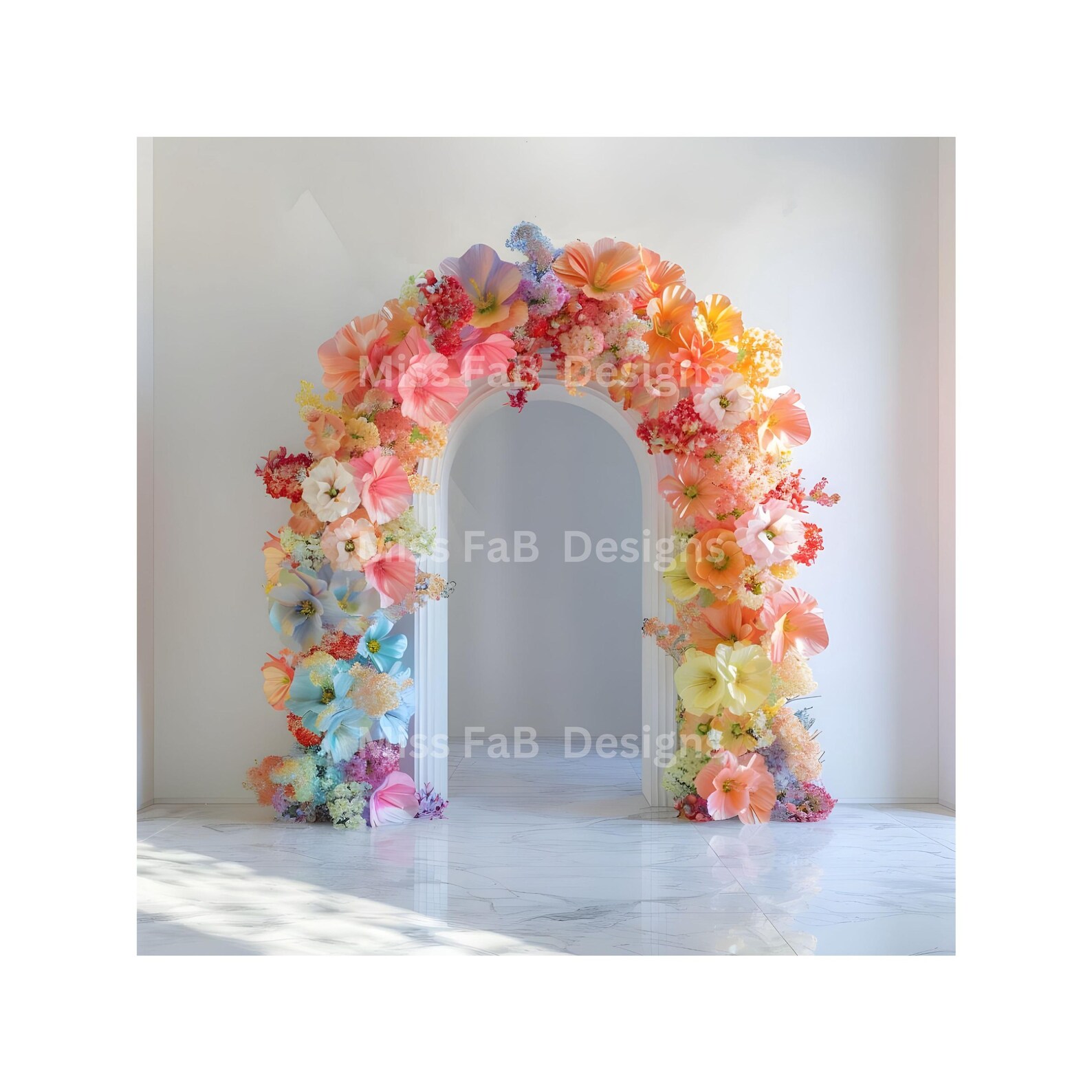 5 Floral Arch Digital Backdrops | Rainbow Flowers Arch Background ...
