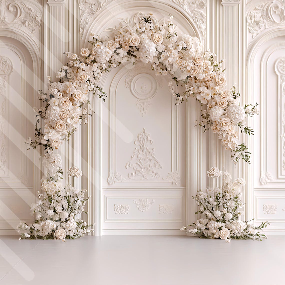 Luxurious Wedding Arch Digital Backdrop, Ivory Floral Arch Background ...