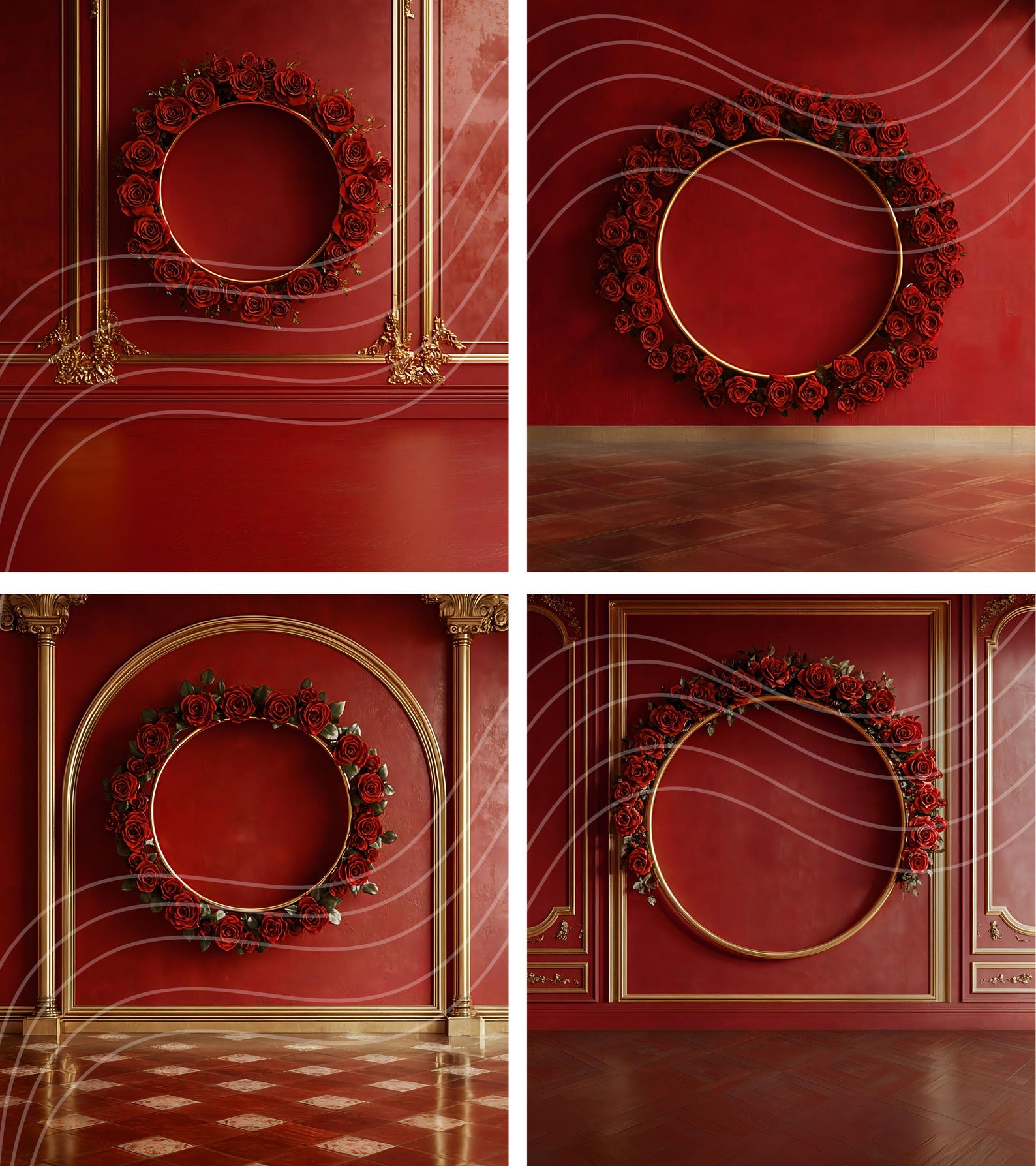 8 Red Roses Arch Digital Backdrops, Red Background, Red Palace Room ...