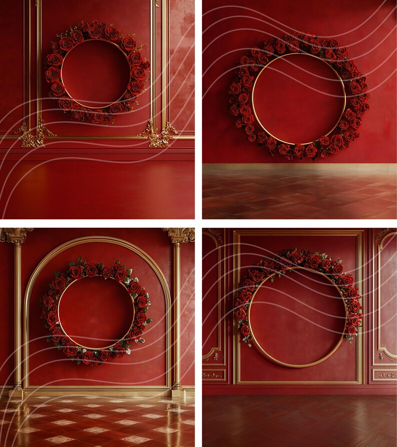 8 Red Roses Arch Digital Backdrops, Red Background, Red Palace Room ...