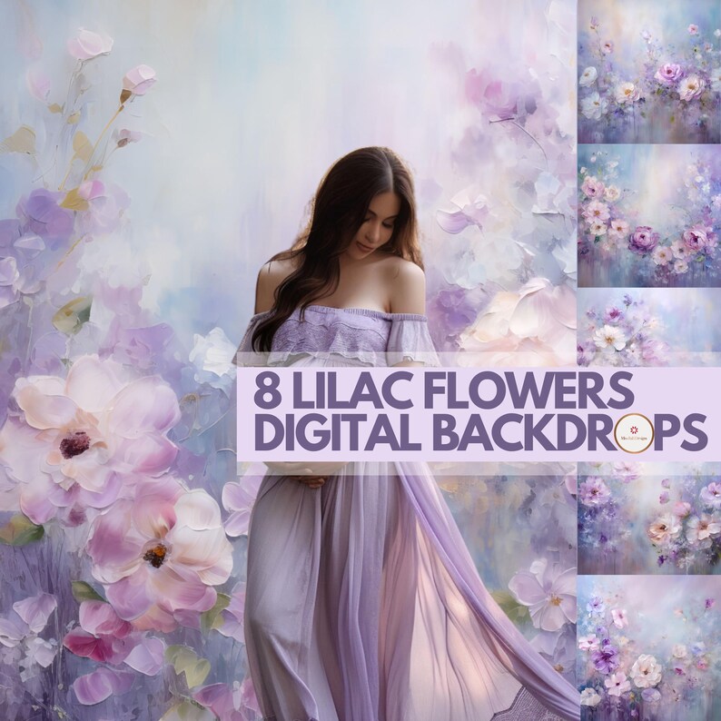 8 Lilac Flowers Digital Backdrops | Pastel Fine Art Background | Hand ...