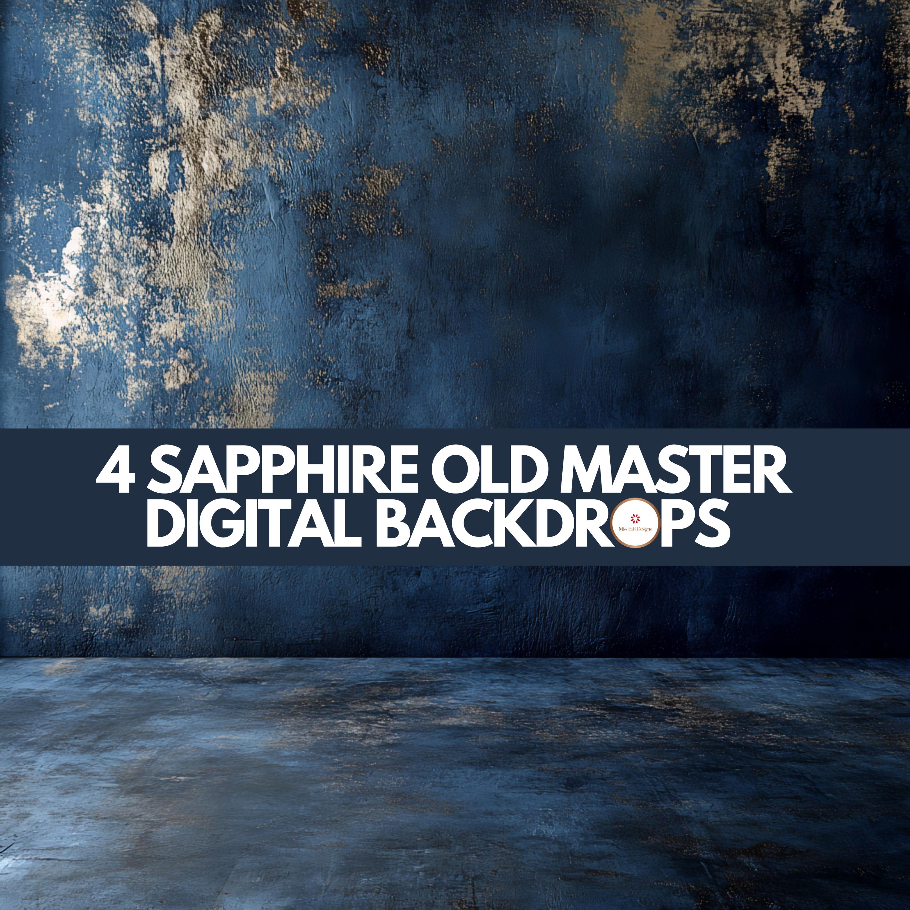 4 Sapphire Digital Backdrops | Textured Blue Backdrop | Gold Foil ...
