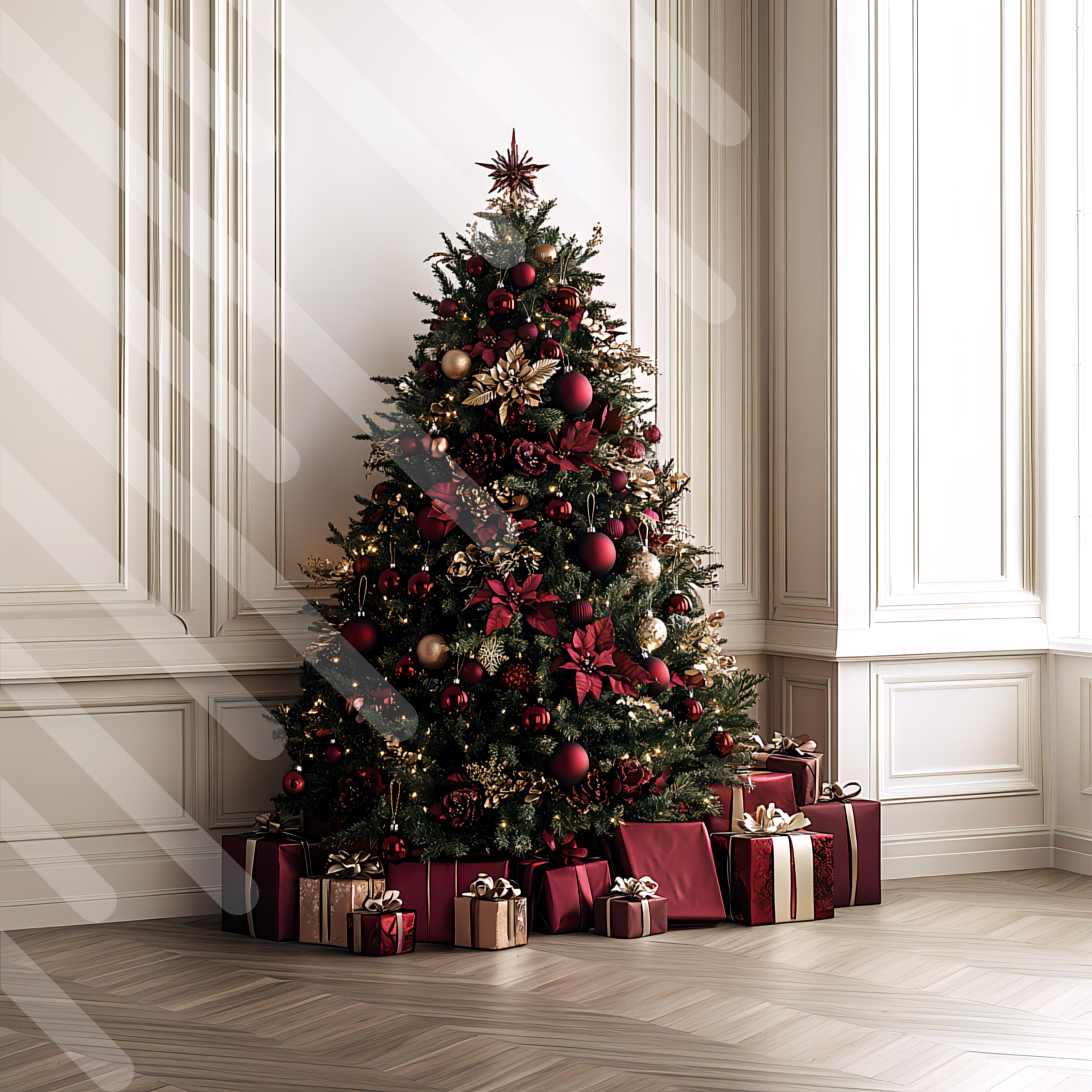 Christmas Tree Digital Backdrop | Christmas Backdrop | Burgundy ...
