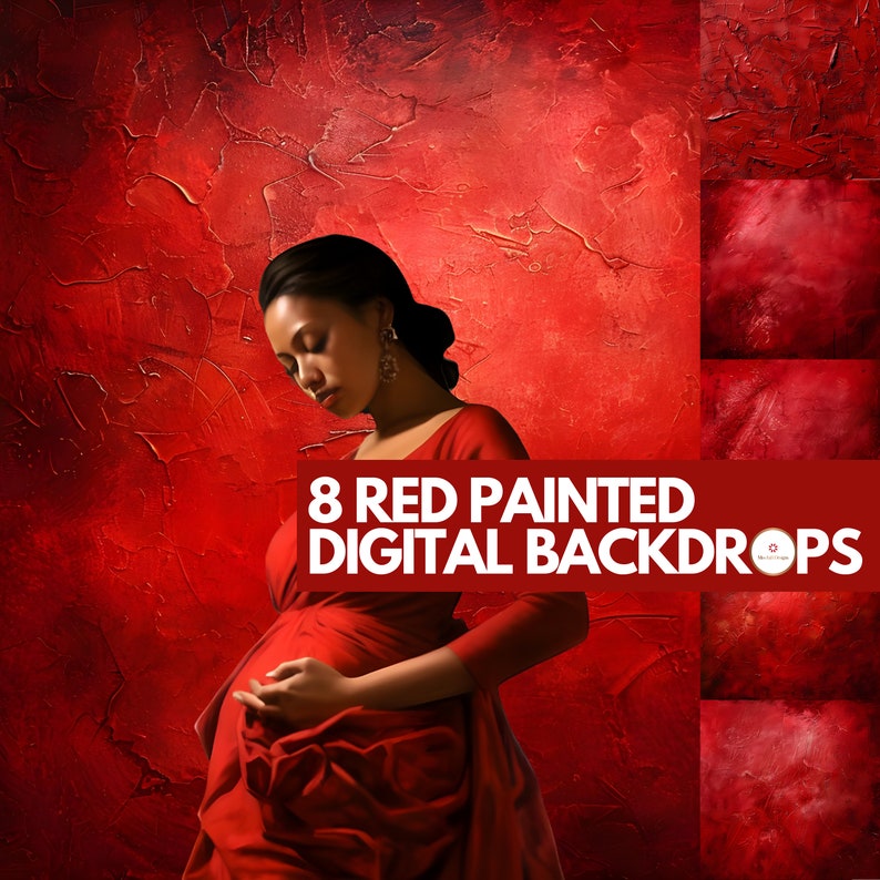 8 Red Painted Distressed Digital Backdrops | Red Hand Painted Textured ...