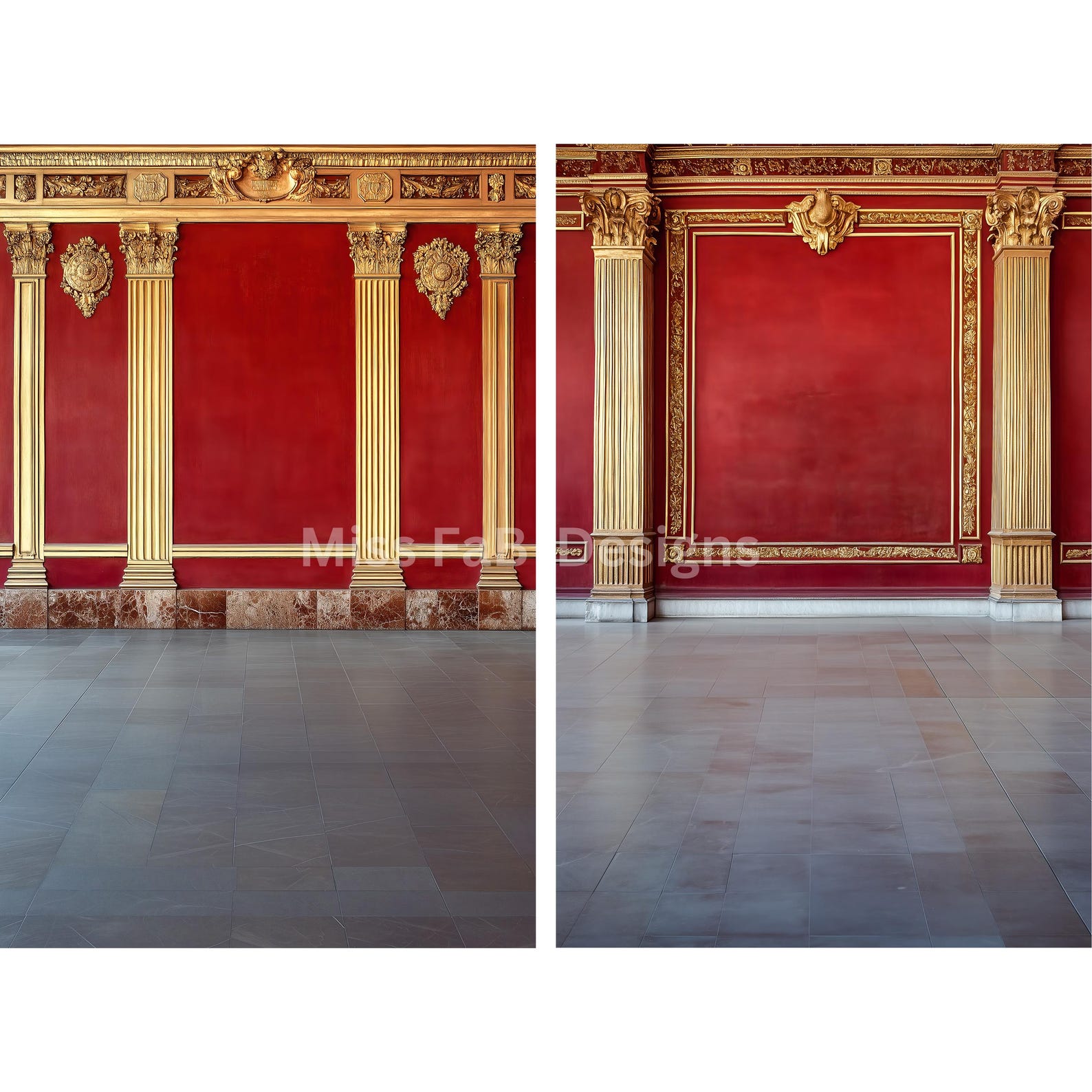 4 Red Palace Room Digital Backdrops, Red Gold Background, Greek Golden ...