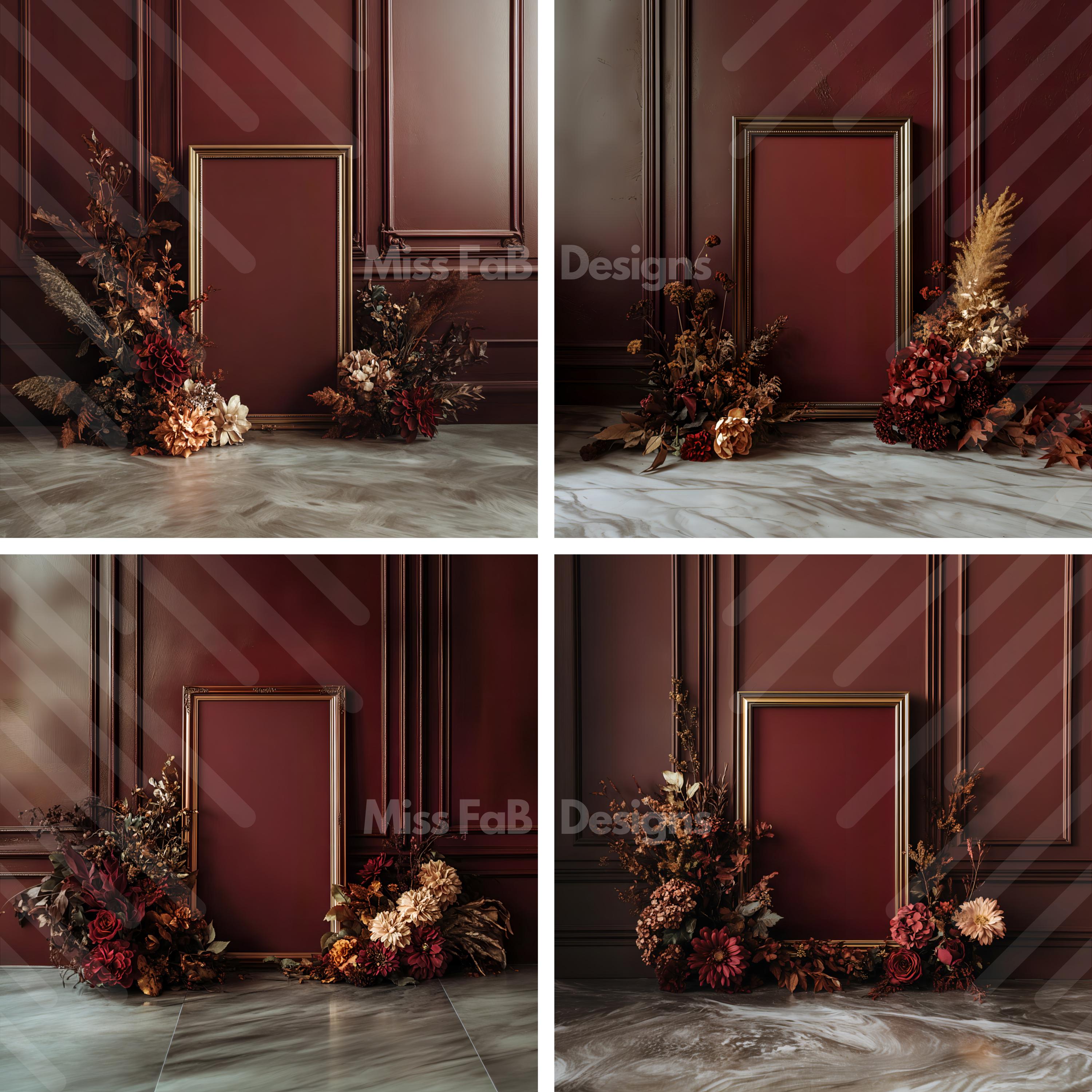 12 Burgundy Elegance Digital Backdrops | Dark Red Autumn Backdrop ...