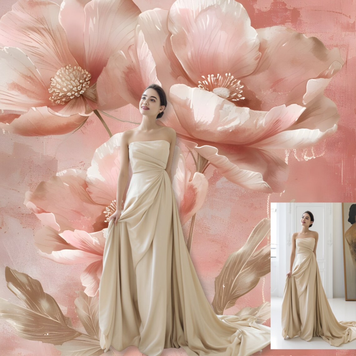 6 Rose Gold Digital Backdrops Floral Pink Photoshoot Background Painted ...