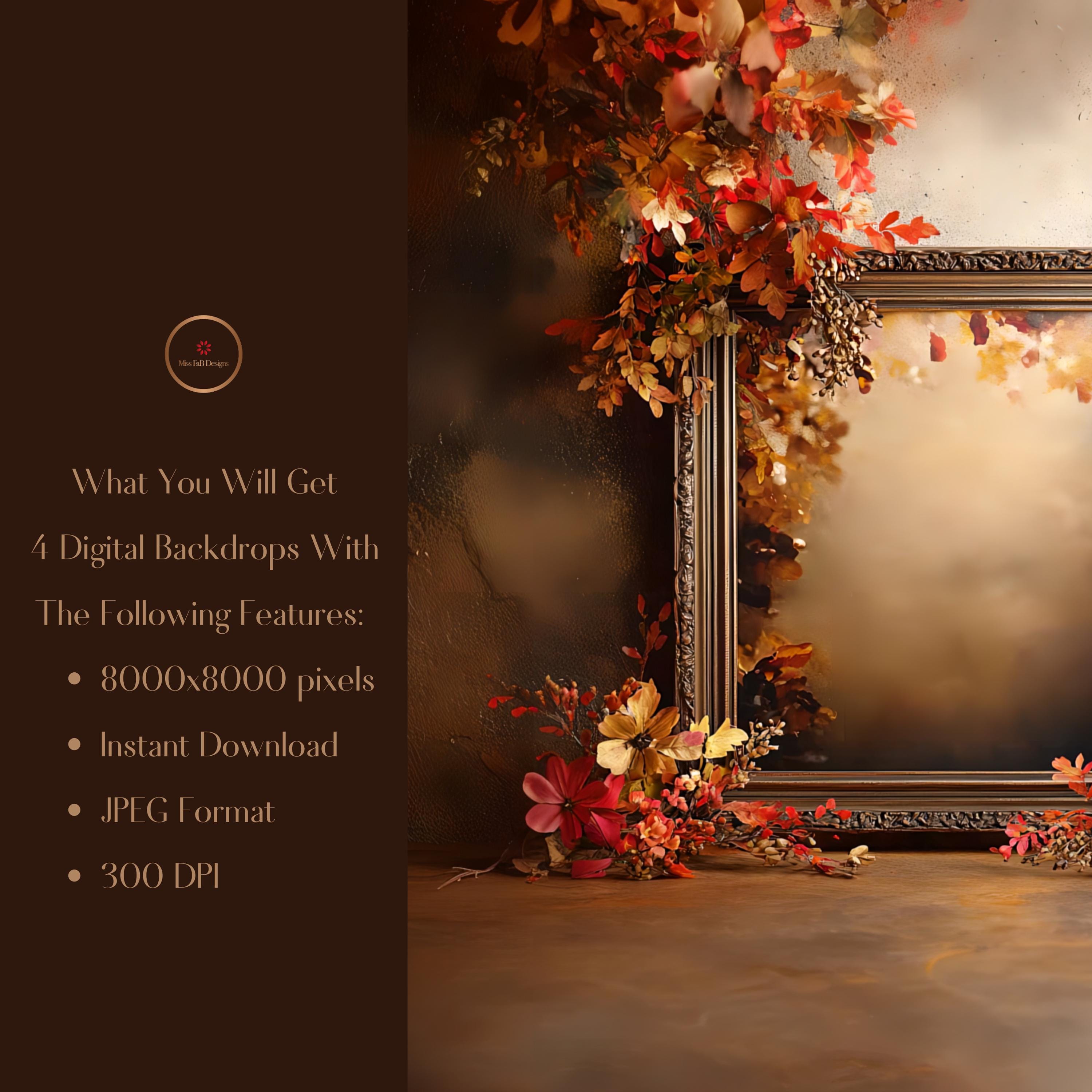 12 Autumn Frame Digital Backdrops, Fall Background, Rustic Foliage ...