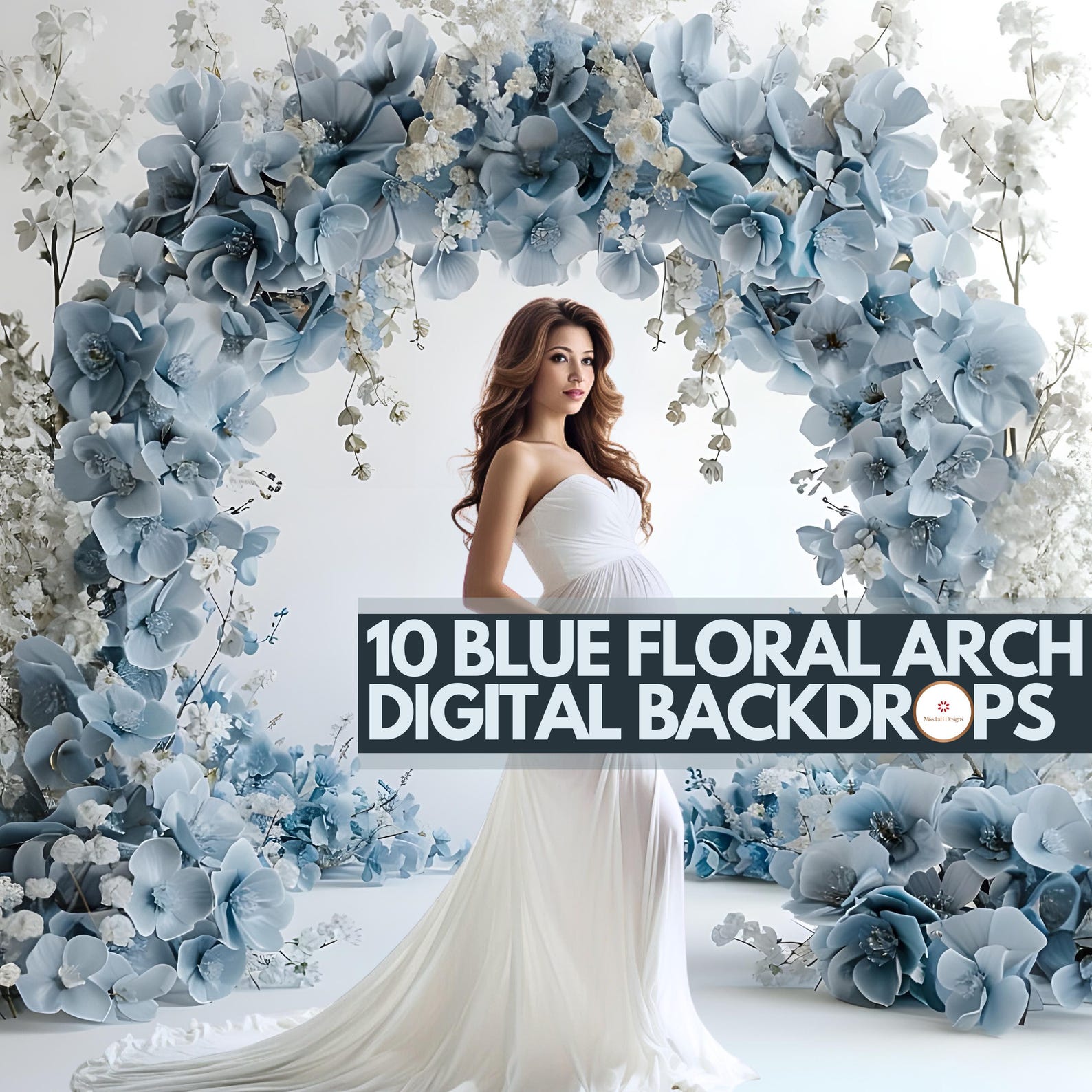 10 Blue Floral Arch Digital Backdrops | Baby Blue Flowers Arch ...