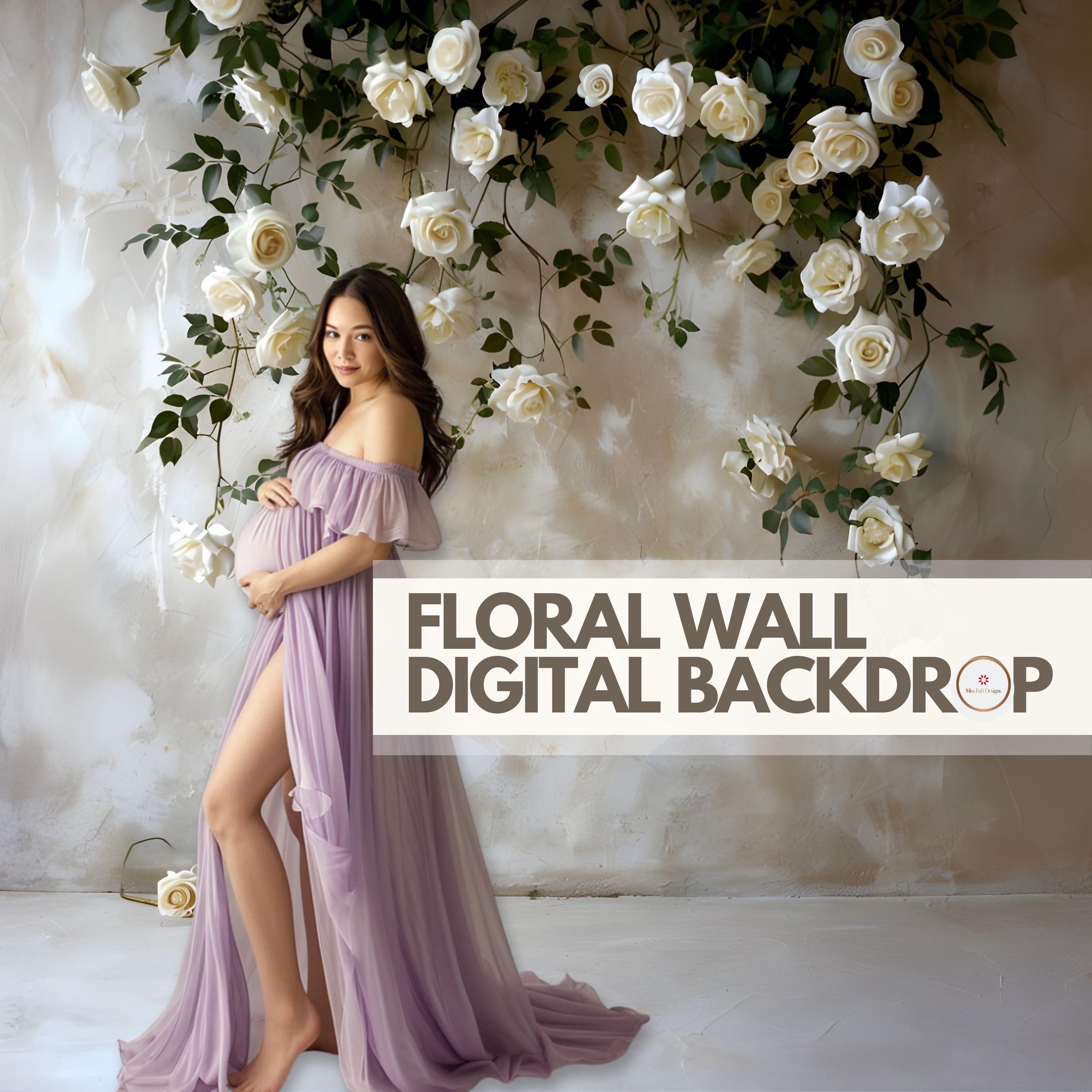 Floral Wall Digital Backdrop | White Roses Photography Background ...