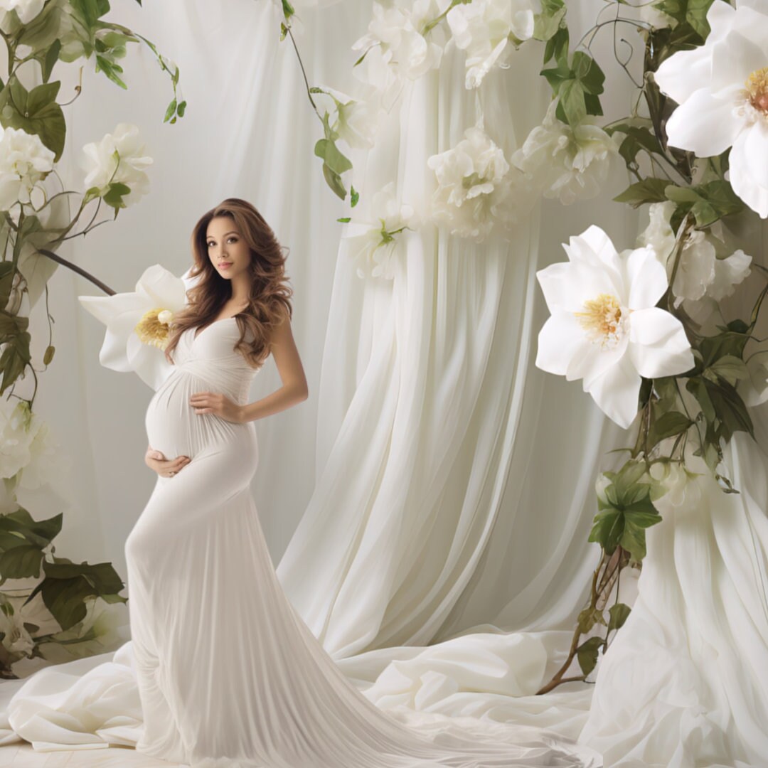 10 White Floral Digital Backdrops Ivory Maternity Digital Background ...