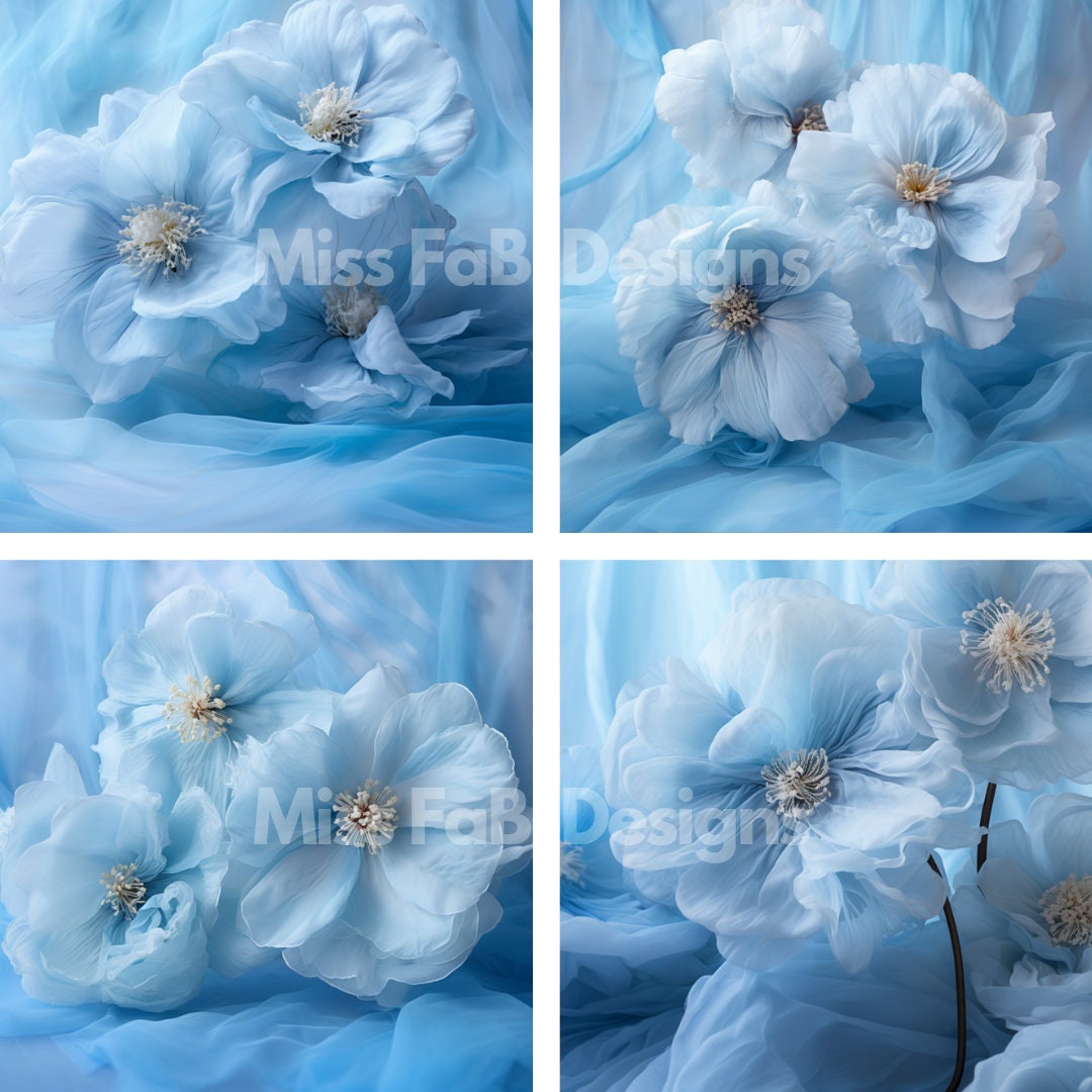 14 Blue Flowers Digital Backdrops Light Blue Maternity Backgrounds Blue ...
