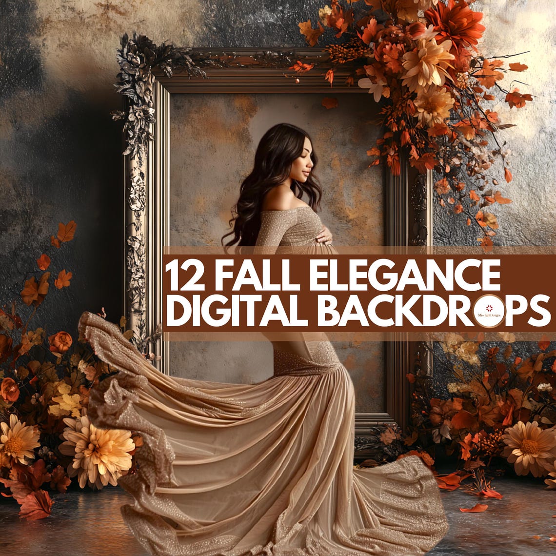 12 Fall Elegance Digital Backdrops, Fall Frame Backdrop, Autumn Foliage ...
