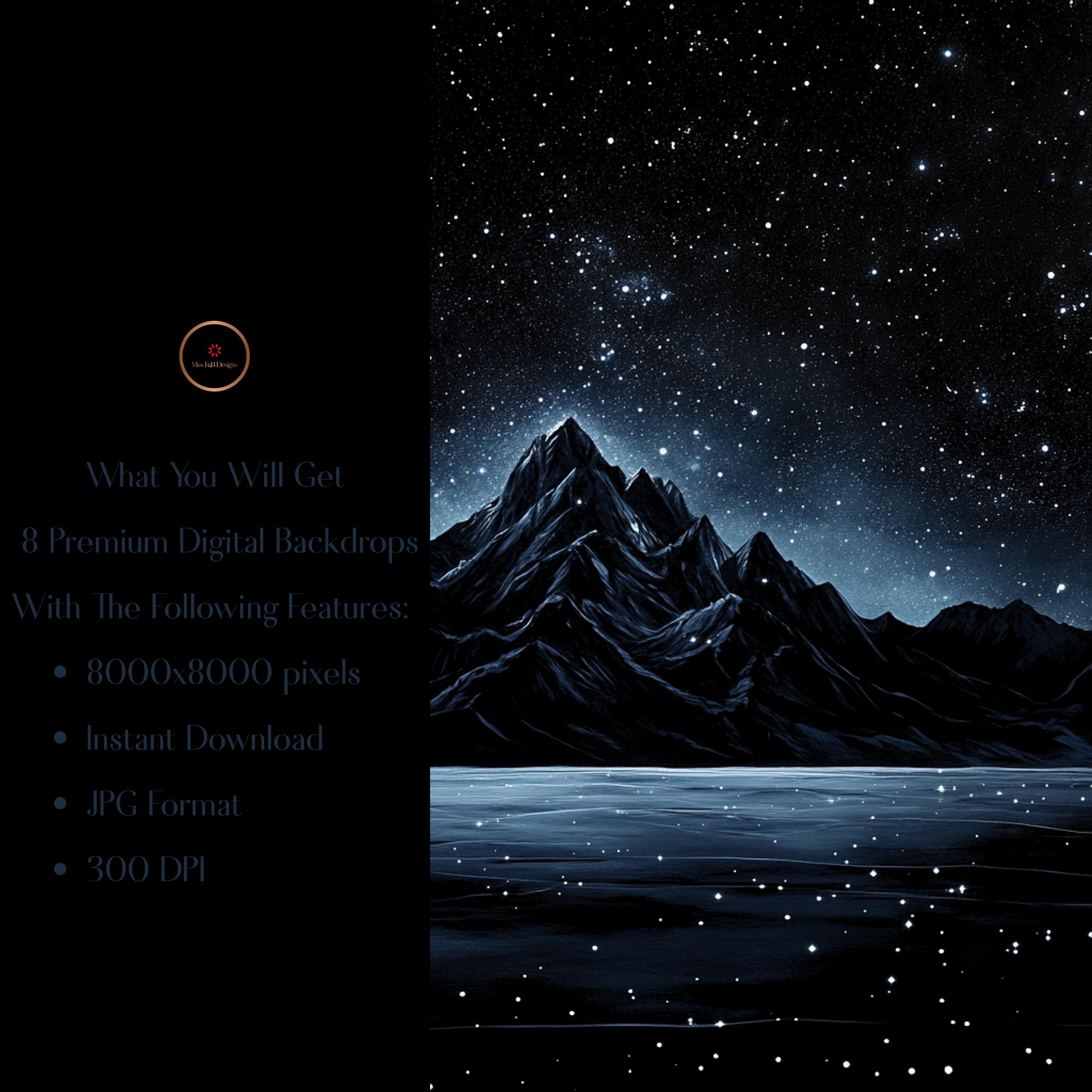 8 Midnight Digital Backdrops, Starry Night Backgrounds, Dark Blue ...
