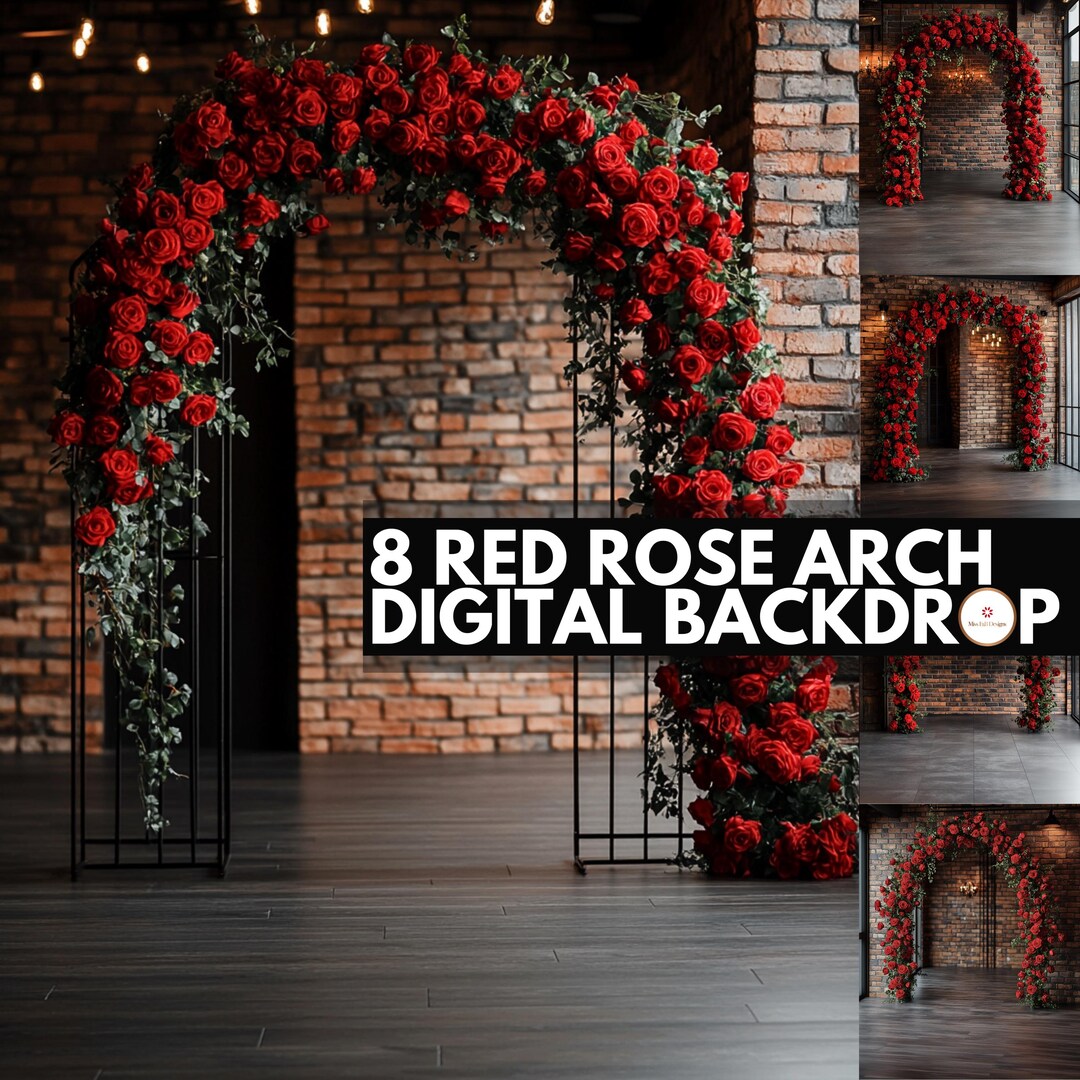 Rose Arch Digital Backdrop: Red Brick Wall Photography Background ...