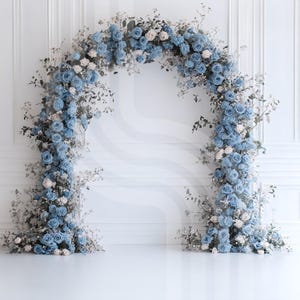 Blue Roses Arch Digital Backdrop, Baby Blue Floral Arch Background ...