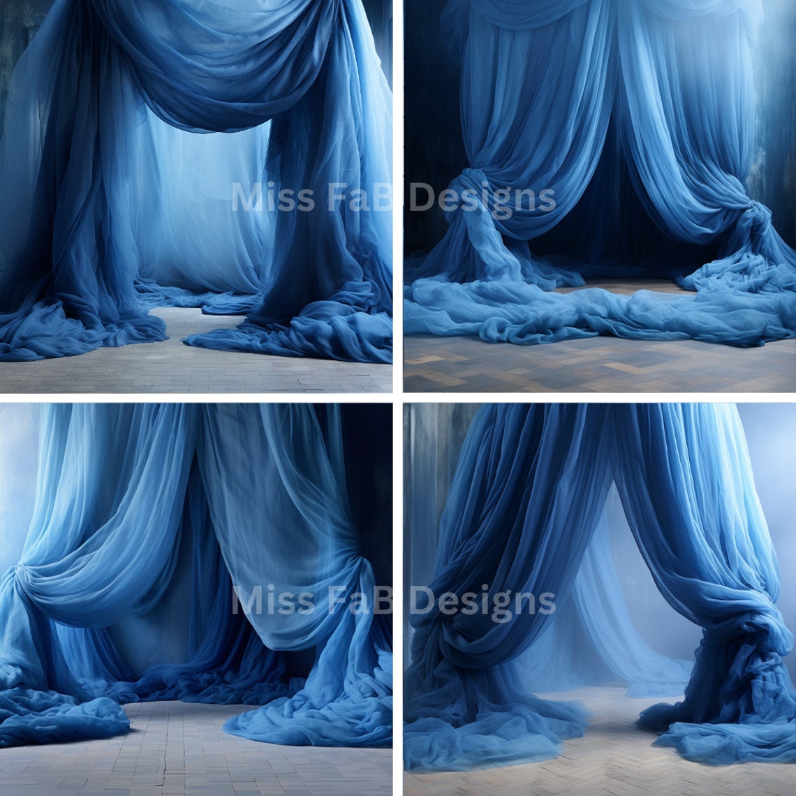 Dark Blue Drapes Digital Backdrop Blue Grunge Background Navy Blue ...