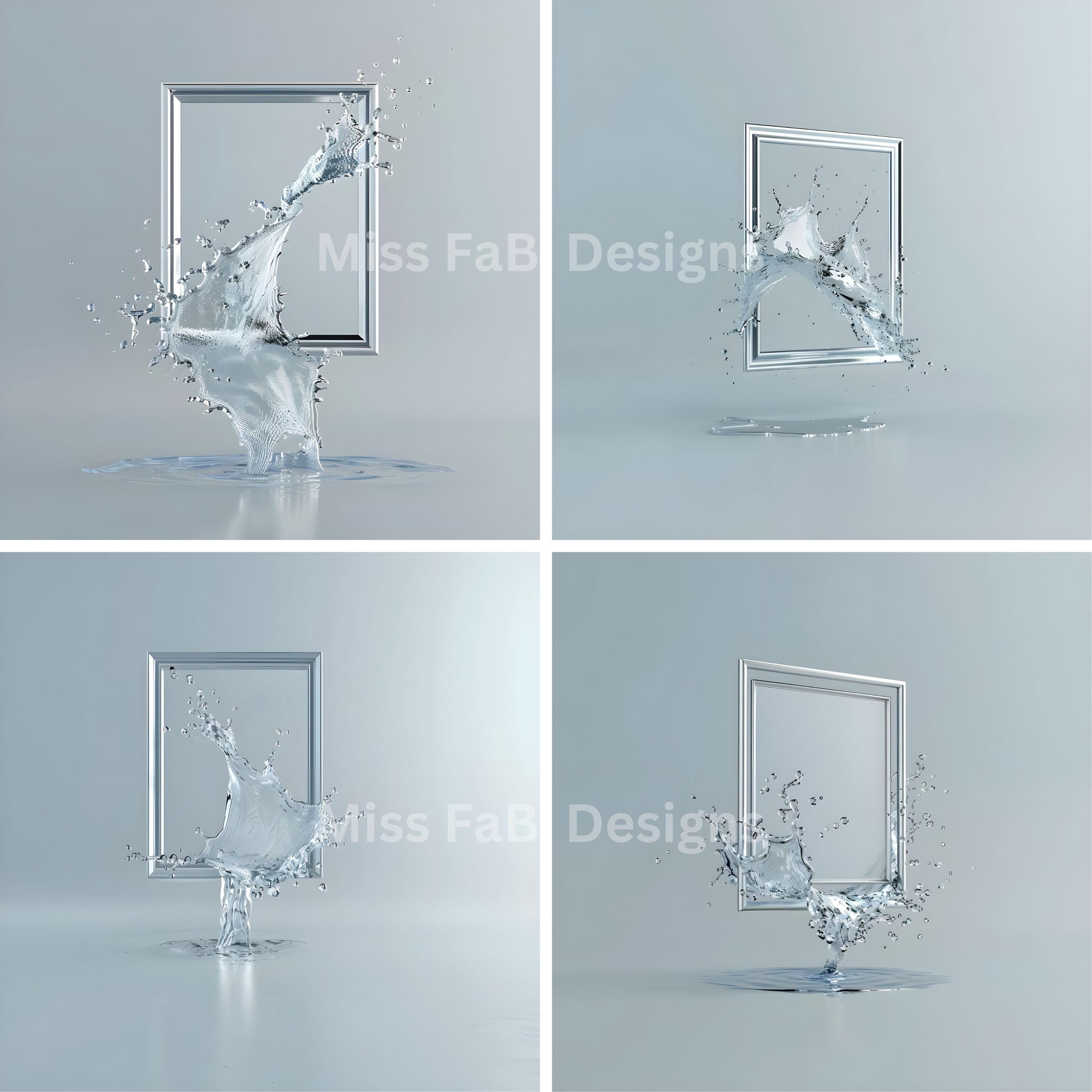 6 Silver Frame Digital Backdrops |6 Minimalist Glass Frame Background ...
