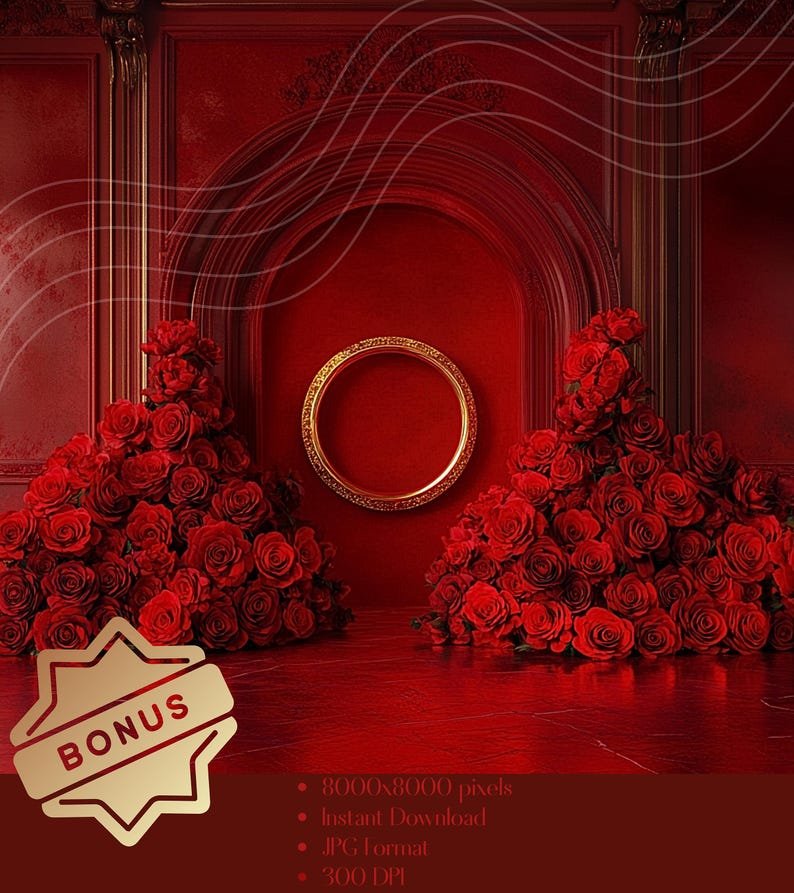 8 Red Roses Arch Digital Backdrops, Red Background, Red Palace Room ...
