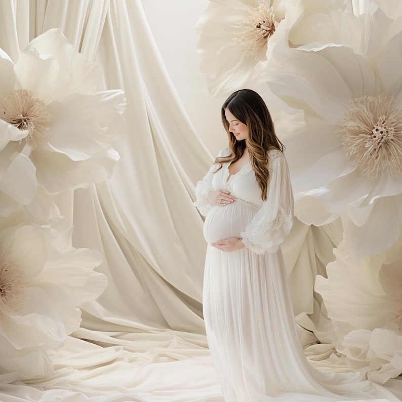 12 Floral Maternity Digital Backdrops, Ivory Fine Art Studio Background ...