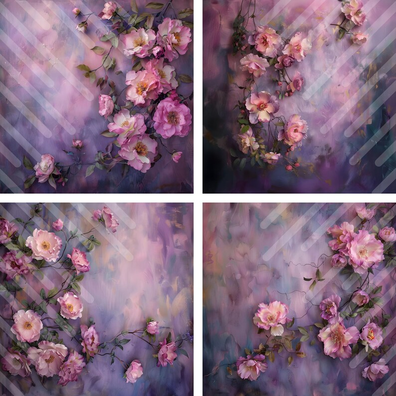8 Garden in Bloom Digital Backdrops, Painted Lilac Flowers Background ...