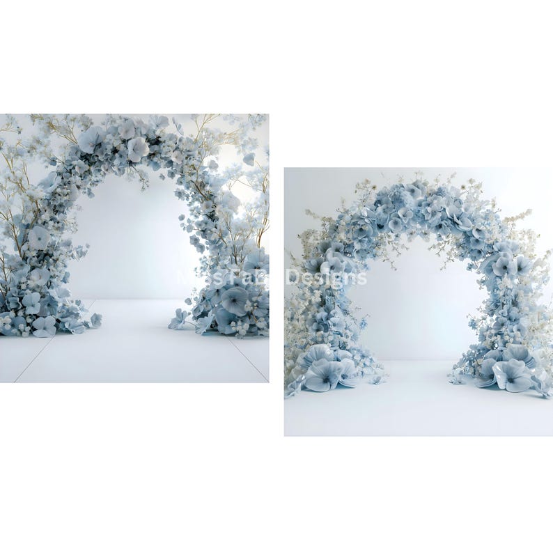 10 Blue Floral Arch Digital Backdrops | Baby Blue Flowers Arch ...