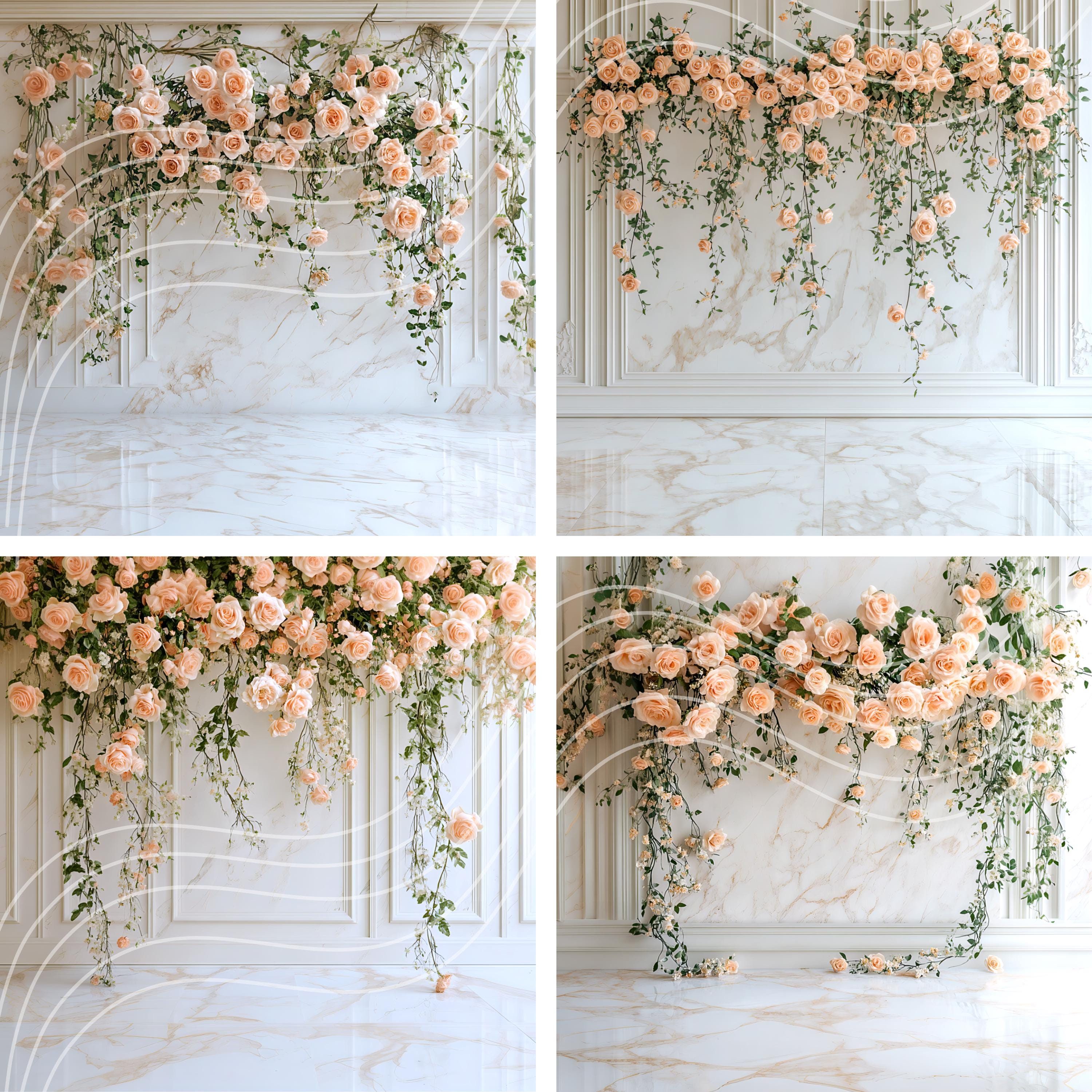 8 Peach Roses Digital Backdrops, Peach and Cream Flower Wall, Pale ...
