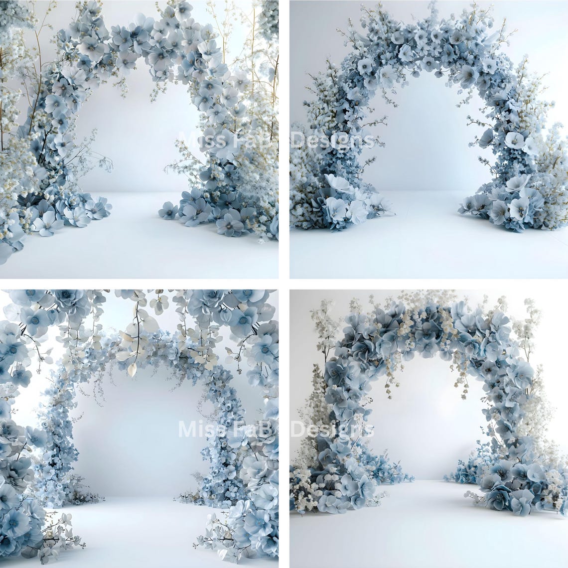 10 Blue Floral Arch Digital Backdrops | Baby Blue Flowers Arch ...