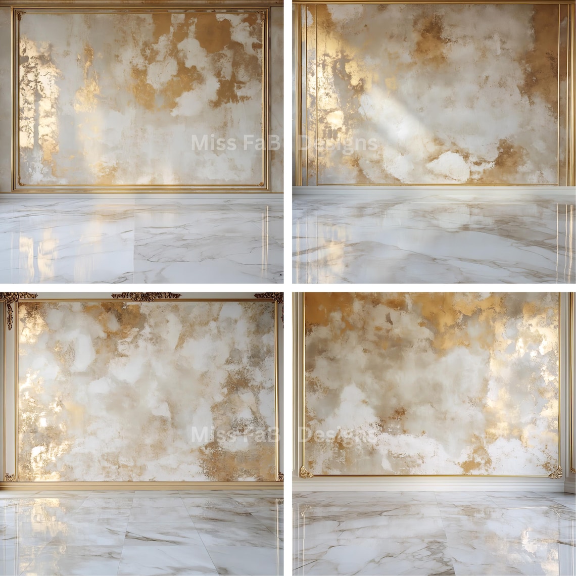 4 Gold Palace Digital Backdrops | Luxurious Marble Room Background ...