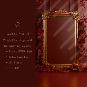 2 Roses Palace Digital Backdrops | Red Gold Background | Elegant Red ...