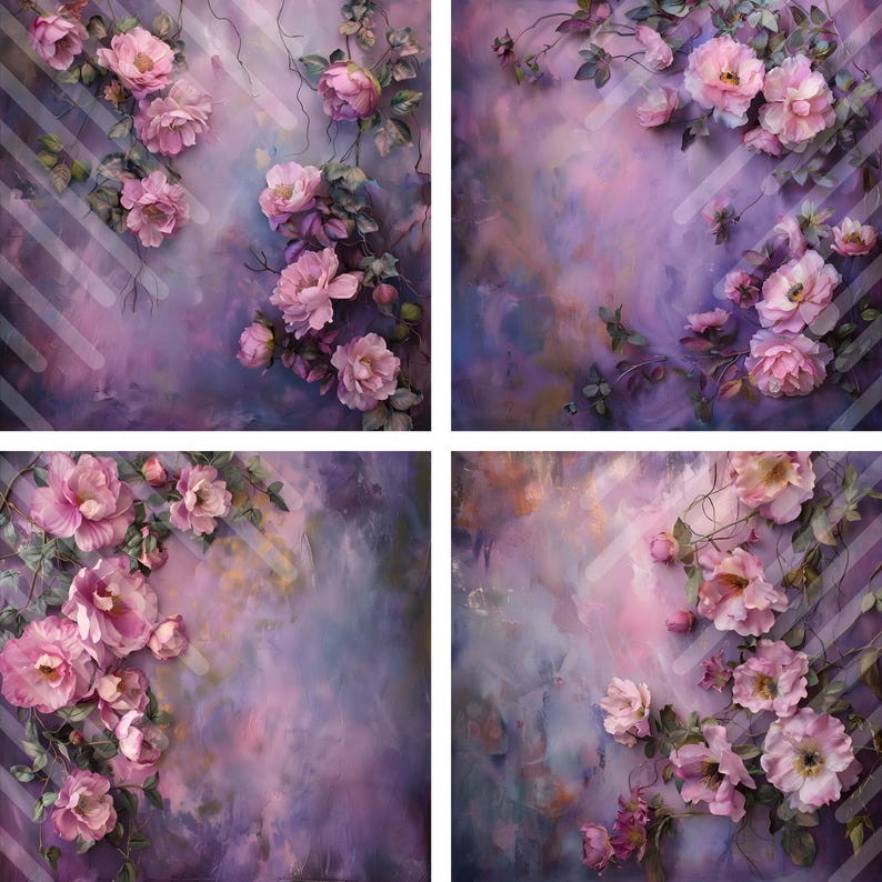 8 Garden in Bloom Digital Backdrops, Painted Lilac Flowers Background ...