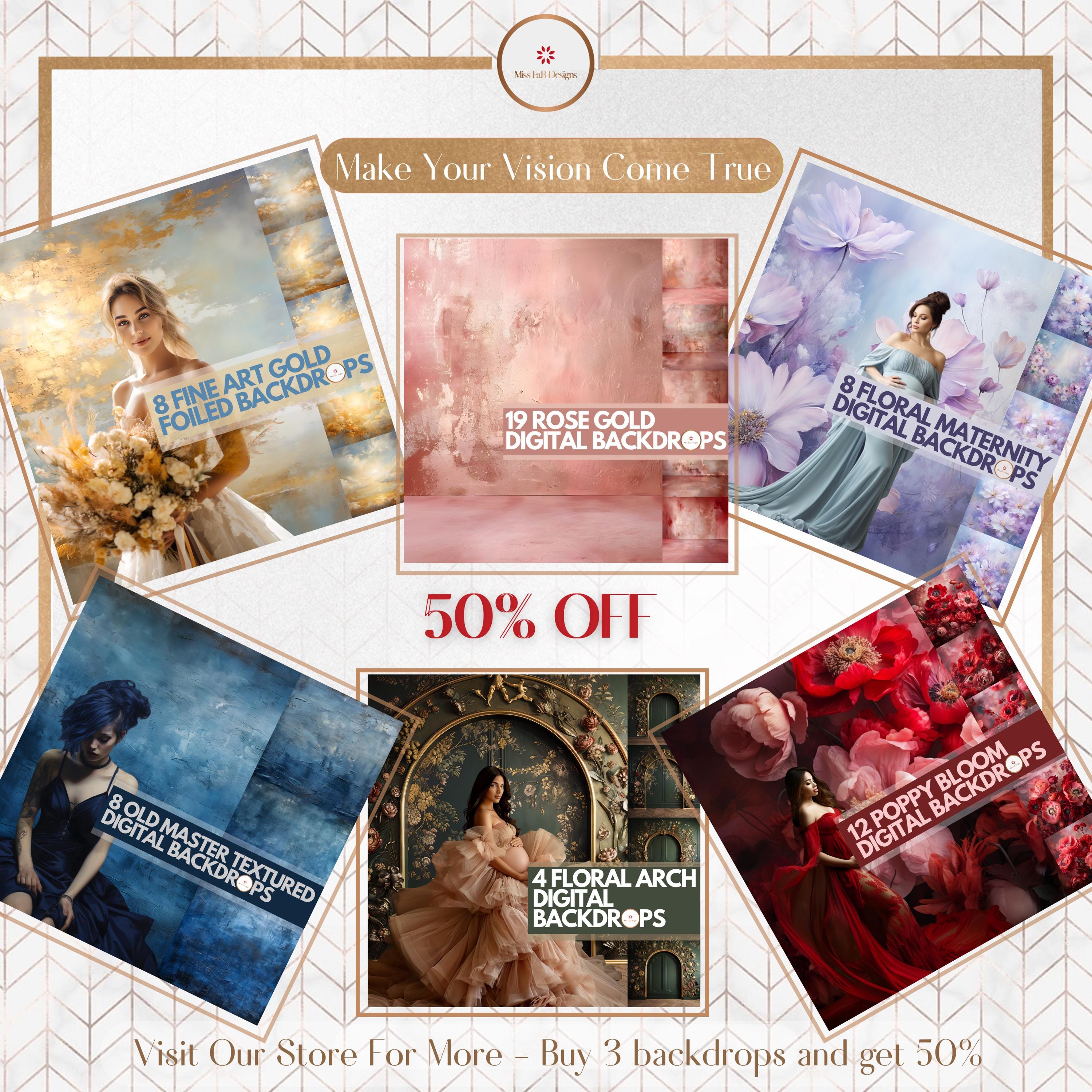 4 Ruby Red Old Master Backdrops Red Background Luxurious Gold Foil ...