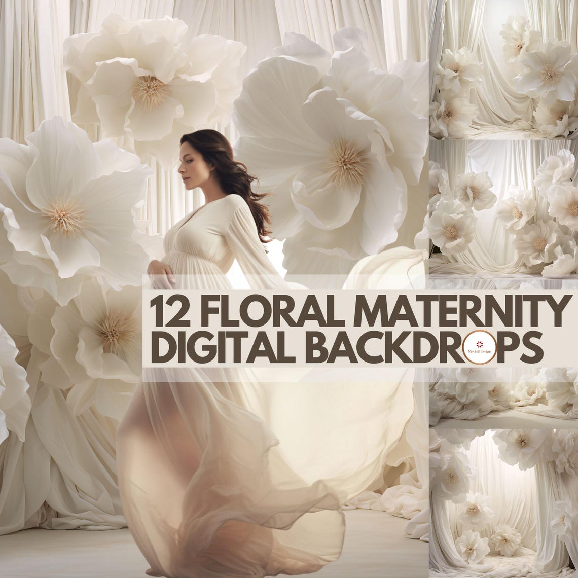 12 Floral Maternity Digital Backdrops Ivory Fine Art Studio Background ...