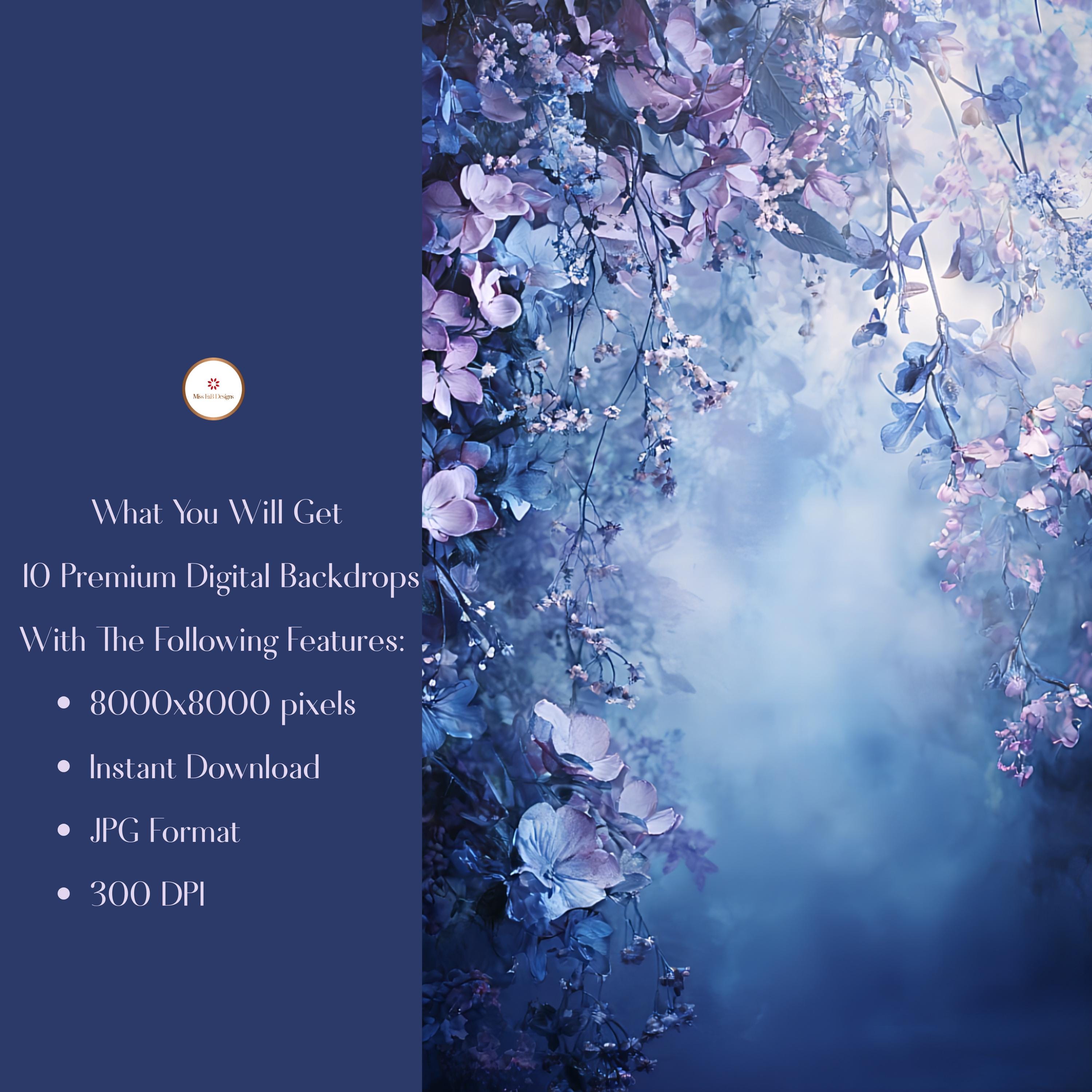 10 Spring Night Digital Backdrops, Midnight Summer Background, Moonlight Floral Backdrop, Purple ...