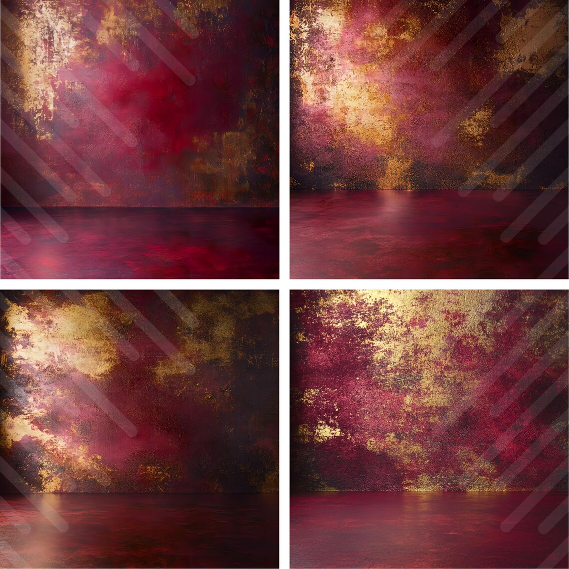 4 Ruby Red Old Master Backdrops Red Background Luxurious Gold Foil ...