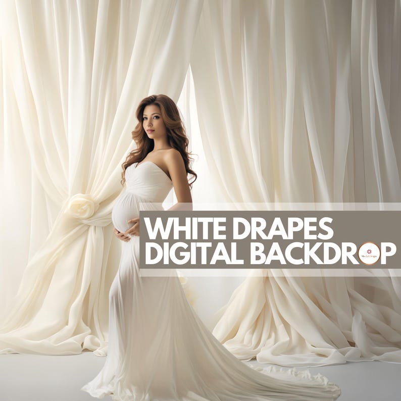 White Drapes Digital Backdrop | Ivory Curtains Background | Neutral ...