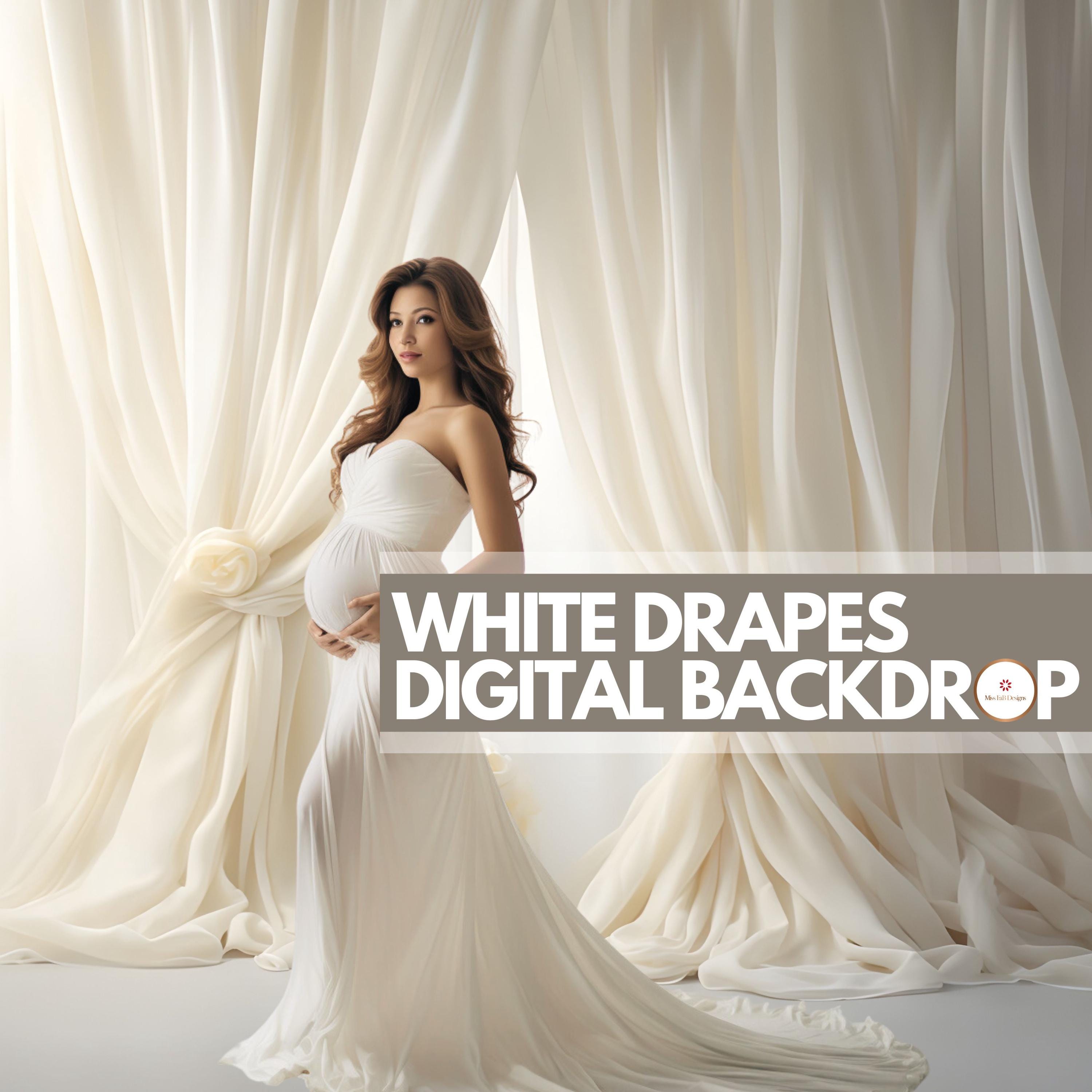 White Drapes Digital Backdrop | Ivory Curtains Background | Neutral ...