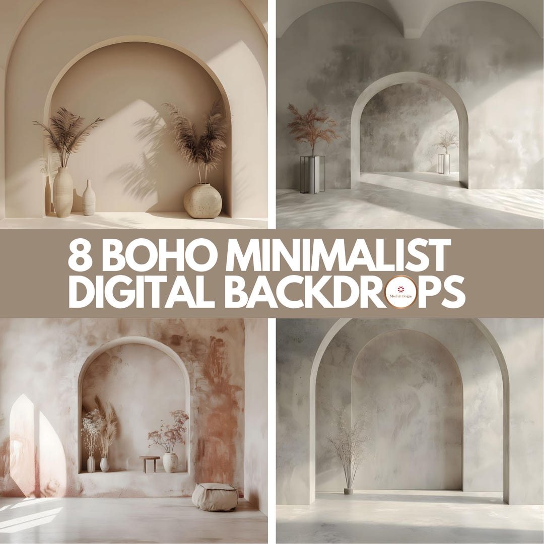 8 Boho Minimalist Digital Backdrops | Neutral Coloured Arch Background ...