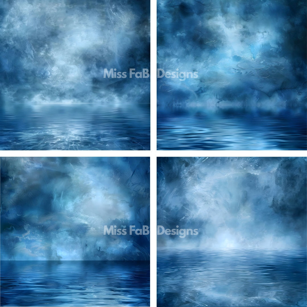 8 Aqua Theme Digital Backdrops Blue Painted Textured Background Moon ...