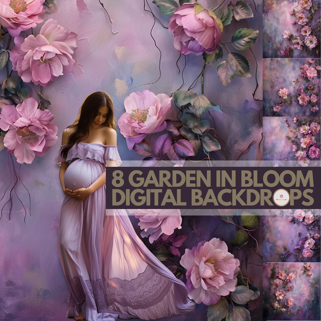 8 Garden in Bloom Digital Backdrops Painted Lilac Flowers Background ...