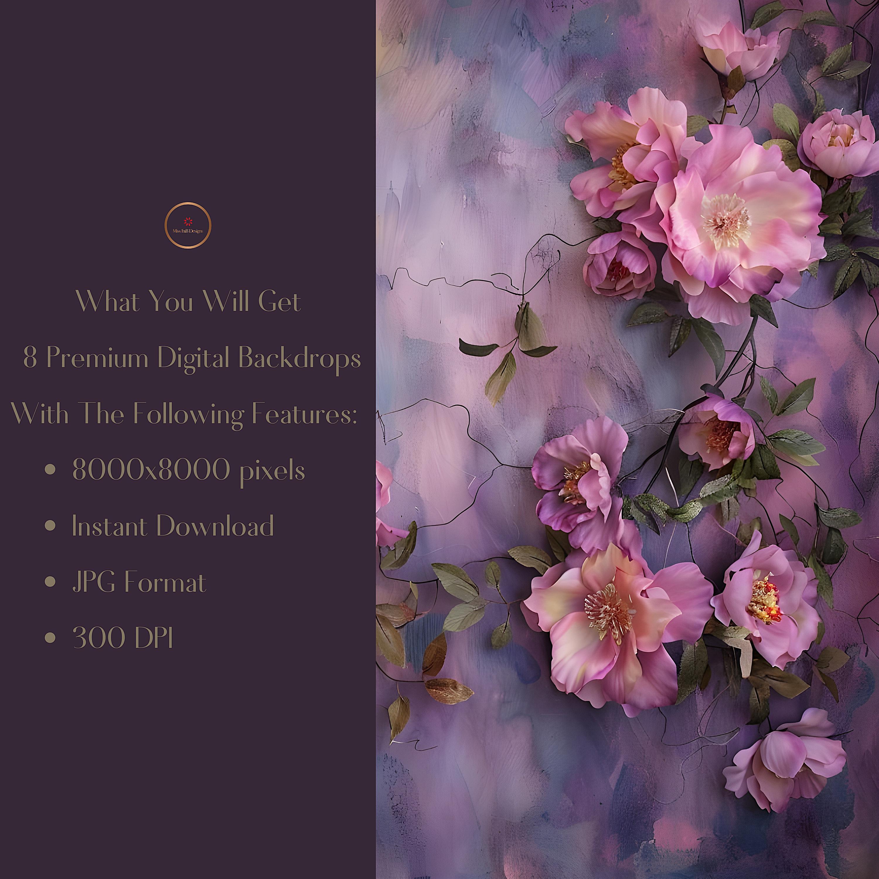 8 Garden in Bloom Digital Backdrops, Painted Lilac Flowers Background ...