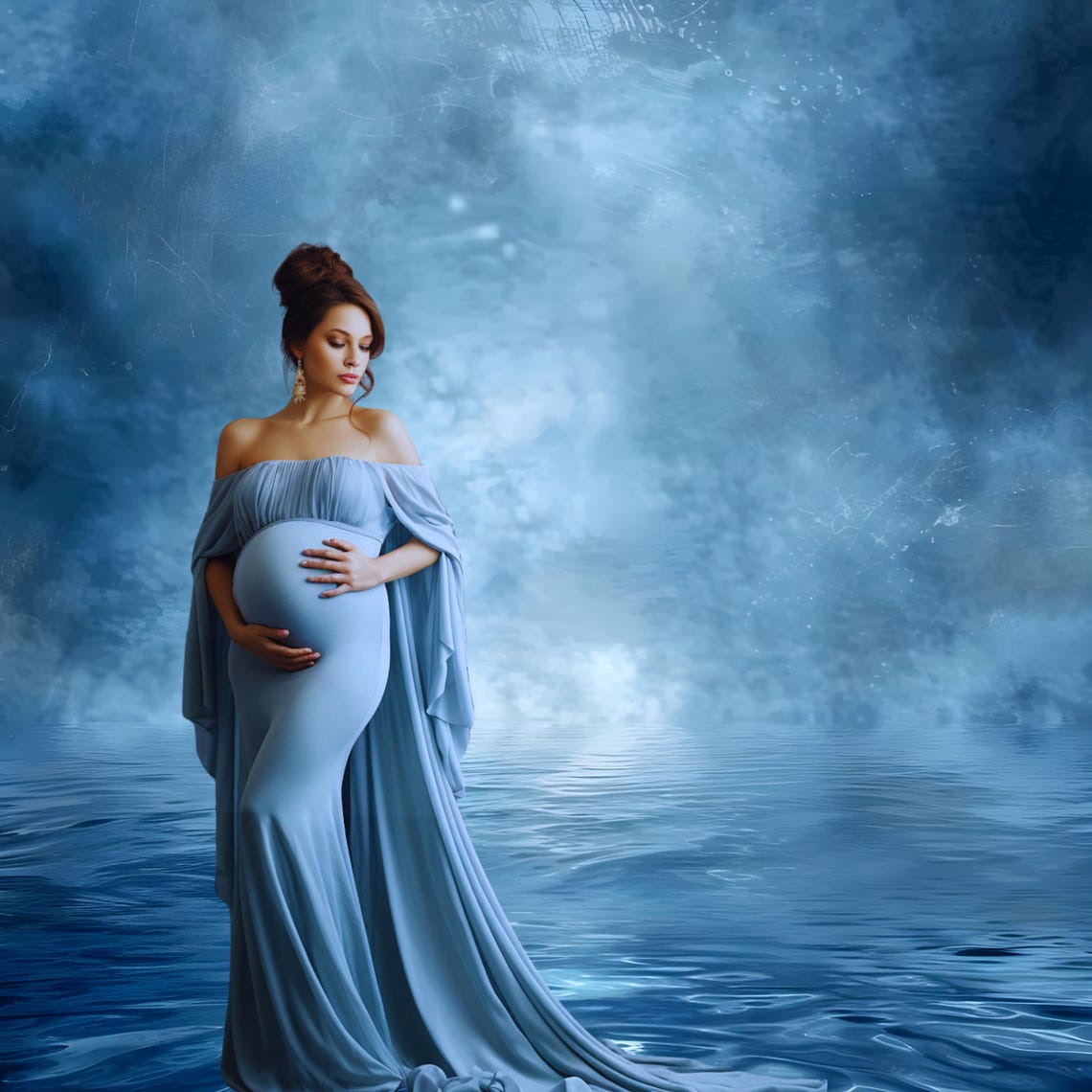 8 Water Digital Backdrops | Blue Painted Textured Background | Moon ...