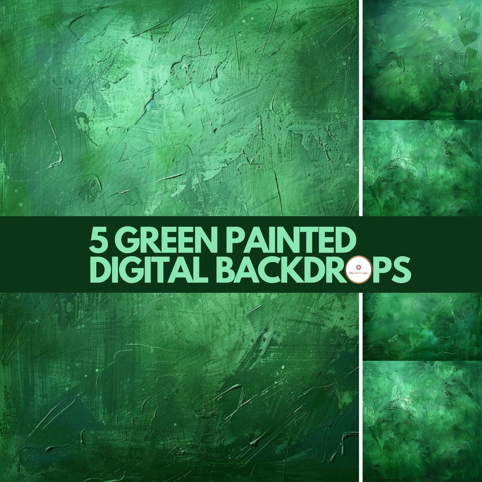 5 Green Painted Digital Backdrops | Hand Painted Texture Background ...