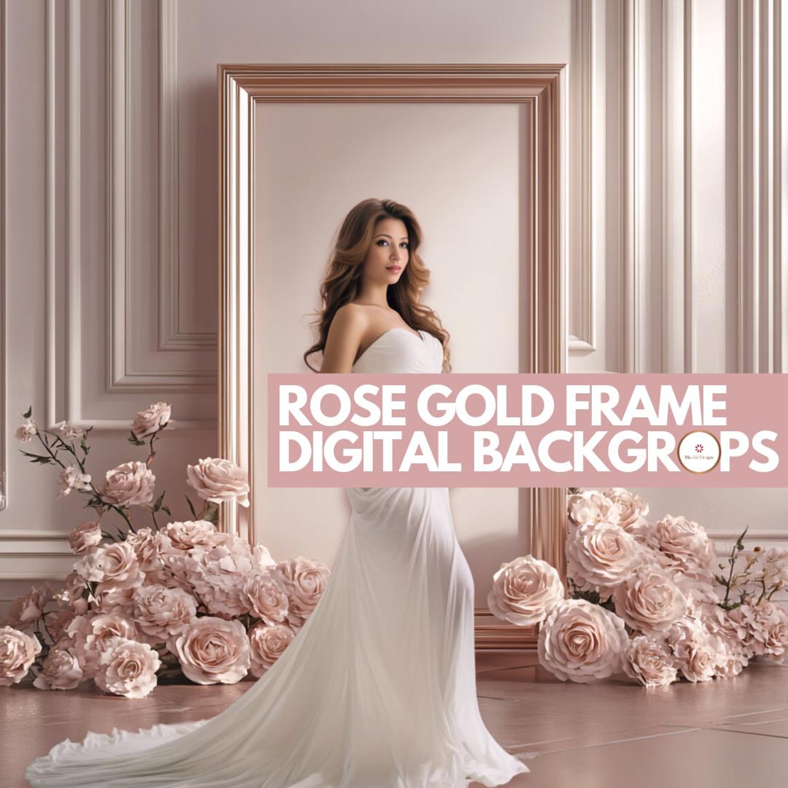 8 Rose Gold Frame Digital Backdrops | Metallic Frame Elegant Background ...