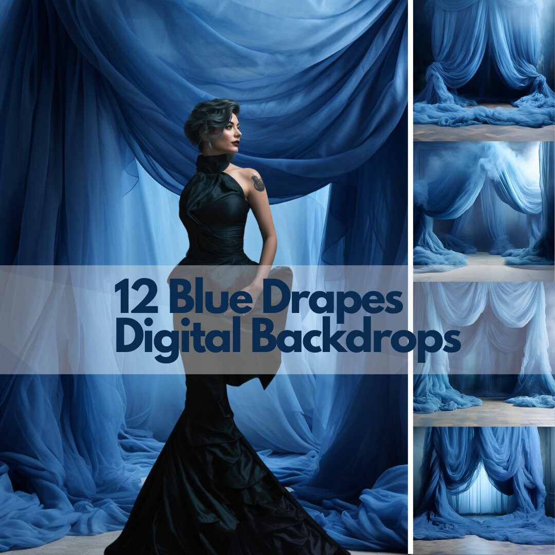 Dark Blue Drapes Digital Backdrop Blue Grunge Background Navy Blue ...