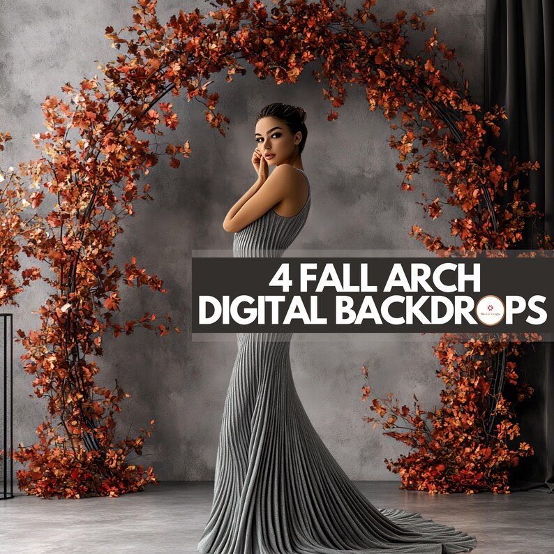 4 Fall Arch Digital Backdrops | Autumn Garland Background | Grey Modern ...