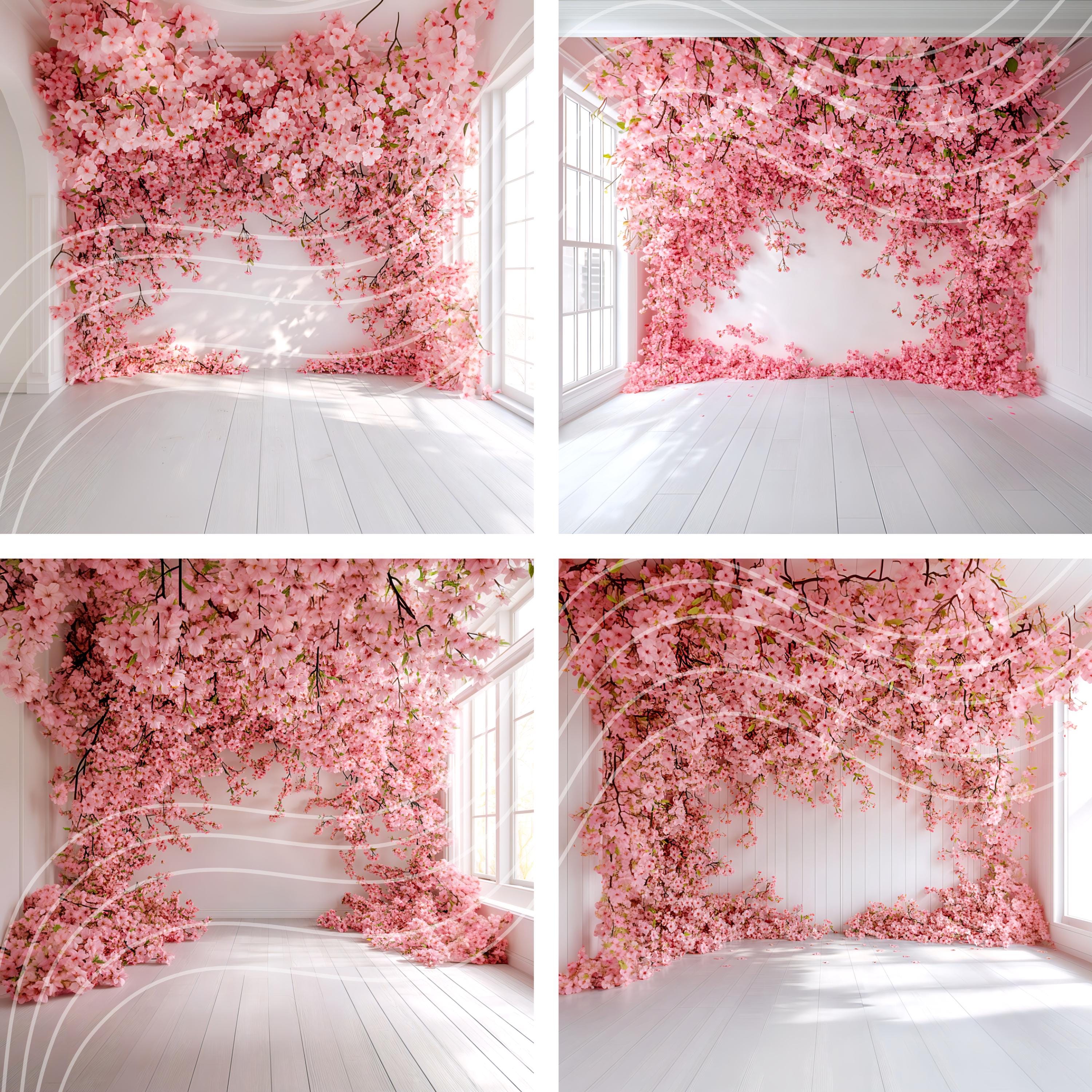 4 Cherry Blossom Digital Backdrops, Floral Spring Backdrop, Cherry ...