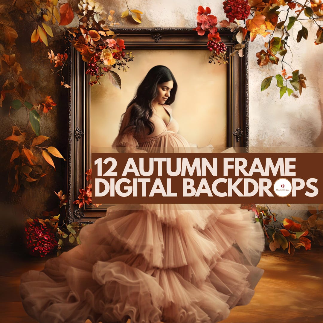 12 Autumn Frame Digital Backdrops Fall Foliage Rustic Background Fine ...