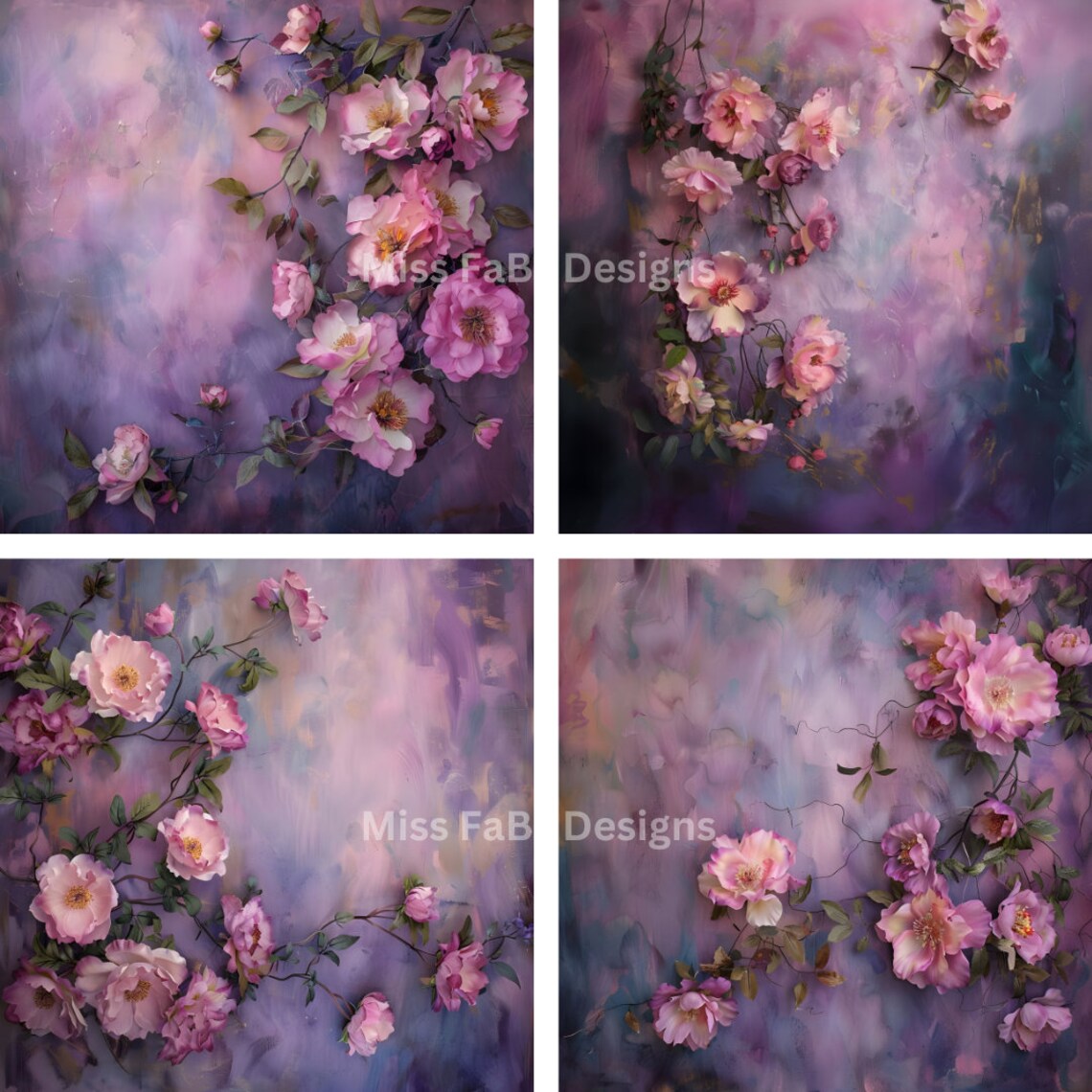 8 Garden in Bloom Digital Backdrops Painted Lilac Flowers Background ...