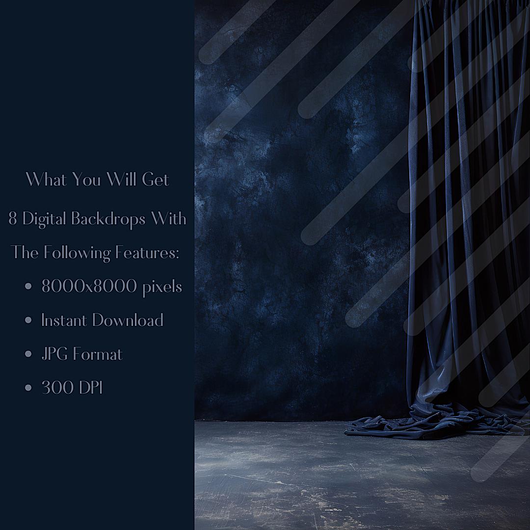8 Navy Textured Digital Backdrops | Dark Blue Sweep Studio Background ...